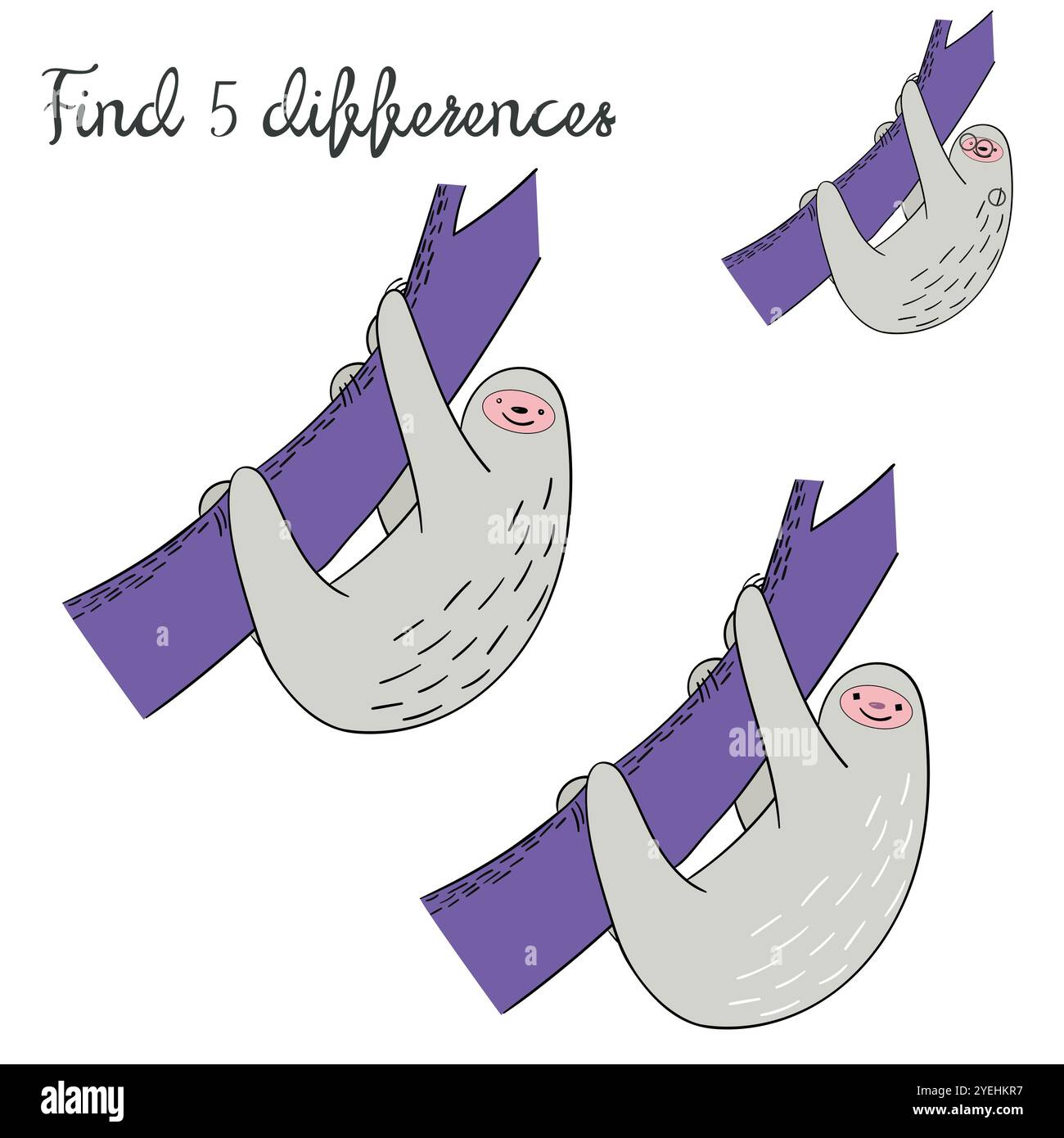 Find differences kids layout for game sloth Stock Vector Image & Art ...