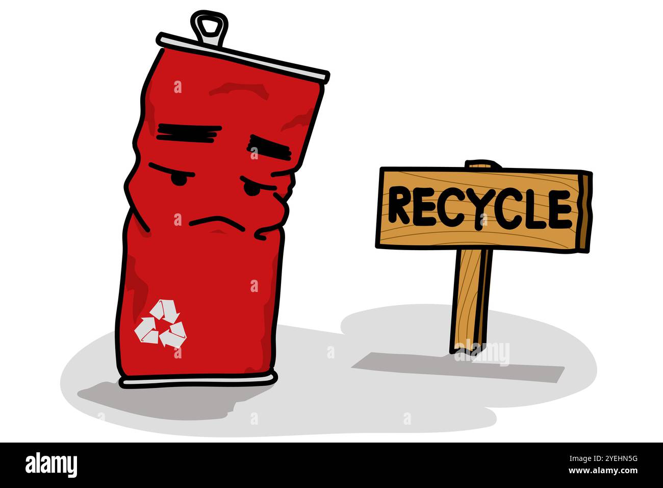 red distorted aluminium can sad face waiting for recycle. vector ...