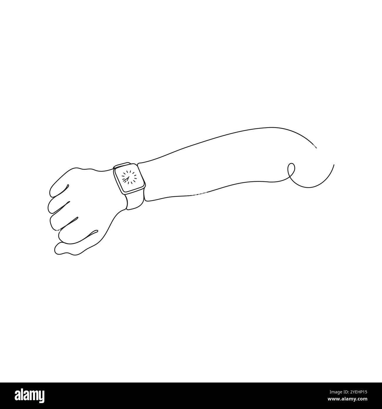 Human's hand indicates a wrist watch. One line art. Smart watch on ...