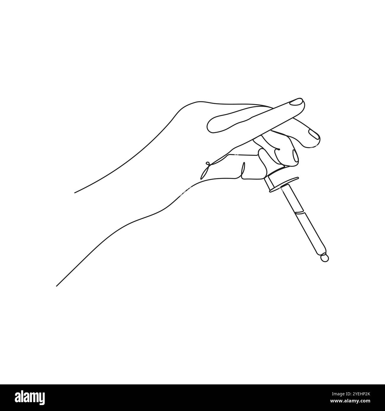Hand holding glass pipette. One line art. Hand with a dropper take a ...
