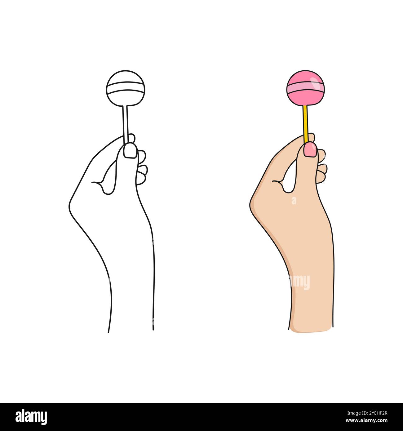Hand holding lollipop. Chupachups candy. Hand drawn vector illustration ...