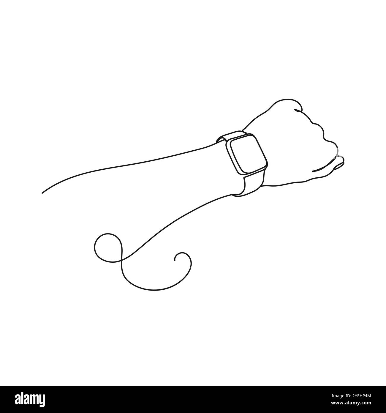Person's hand indicates a wrist watch. One line art. Smart watch on ...