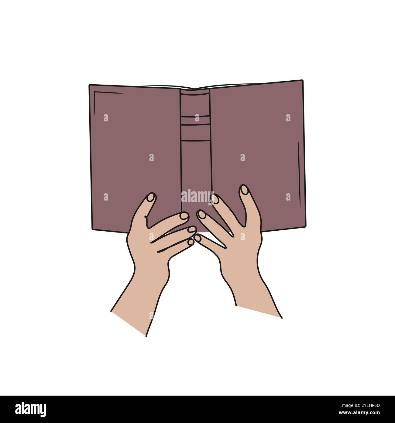 Hands holding open book. Line art drawing. Reading, education concept ...