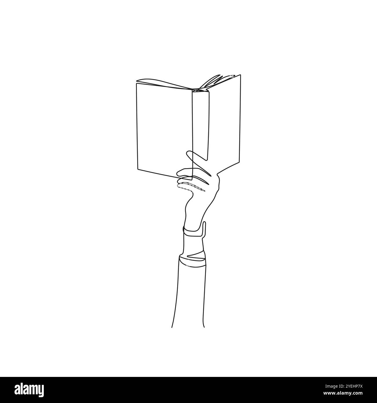Hand holding open book in continuous one line drawing style. Reading ...