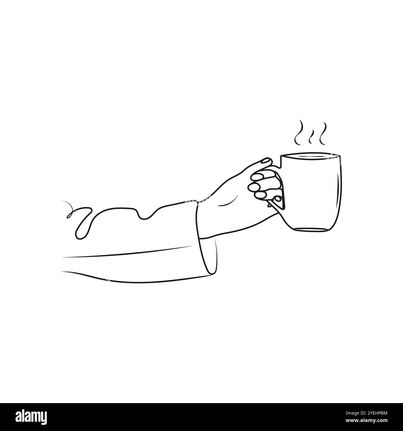 Human hand holding a mug. Line art. Cup of coffee or tea. Hot drink ...