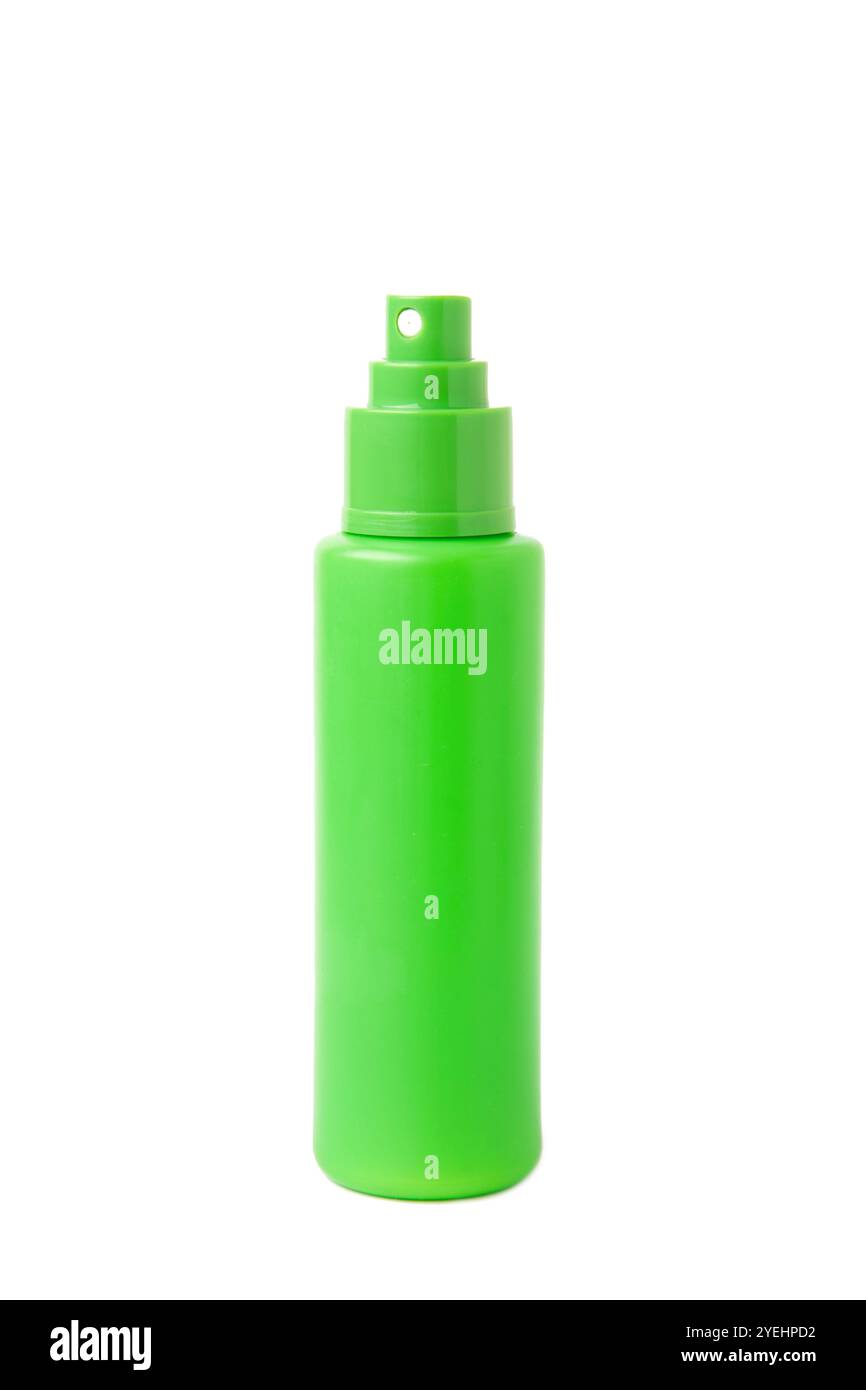 Green bottle of insect repellent spray isolated on white background ...