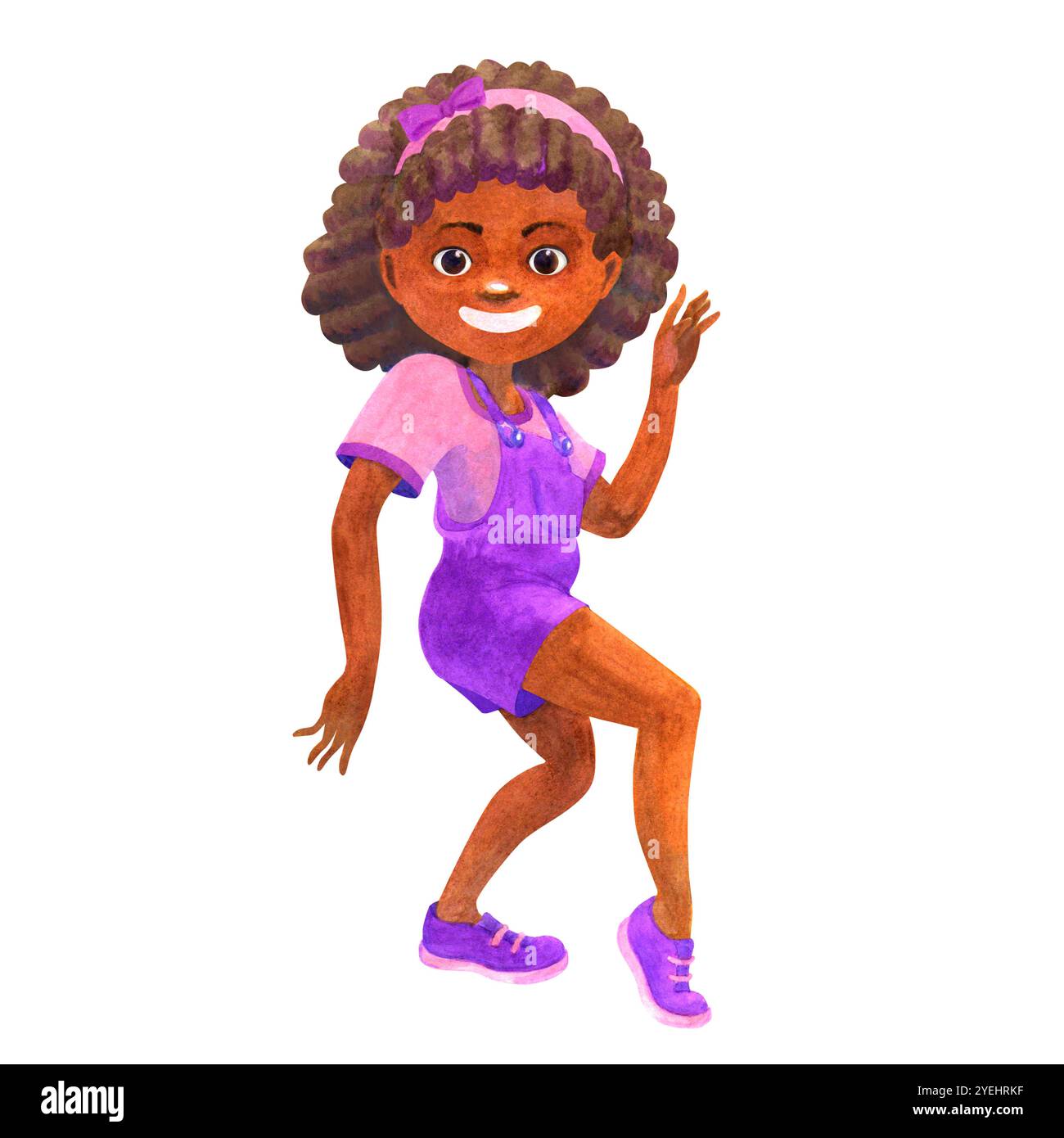 Afro American preteen girl dancing merrily, celebrating birthday or ...