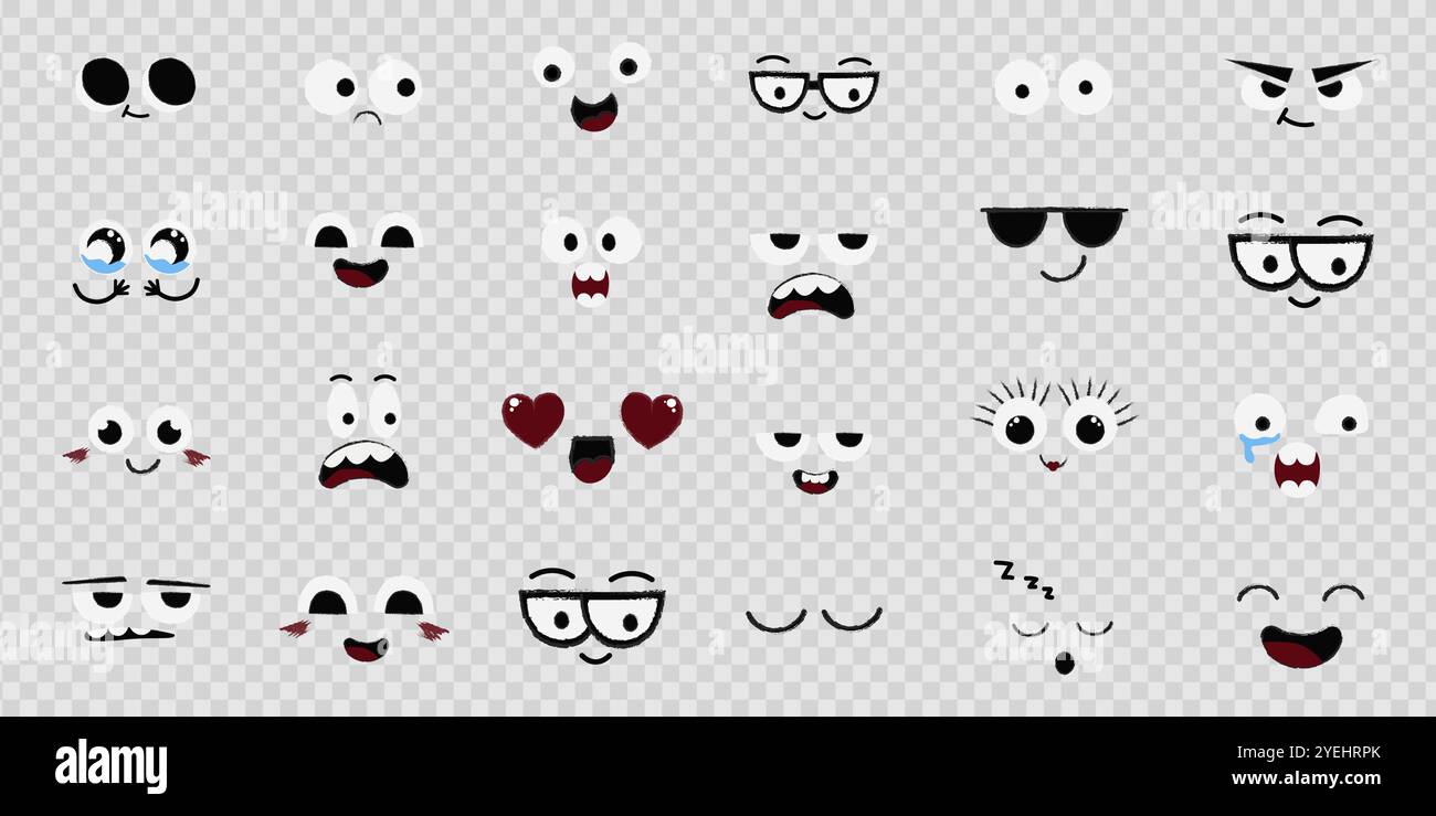 Face emotions, comic expressions, cute crazy eyes collection isolated ...