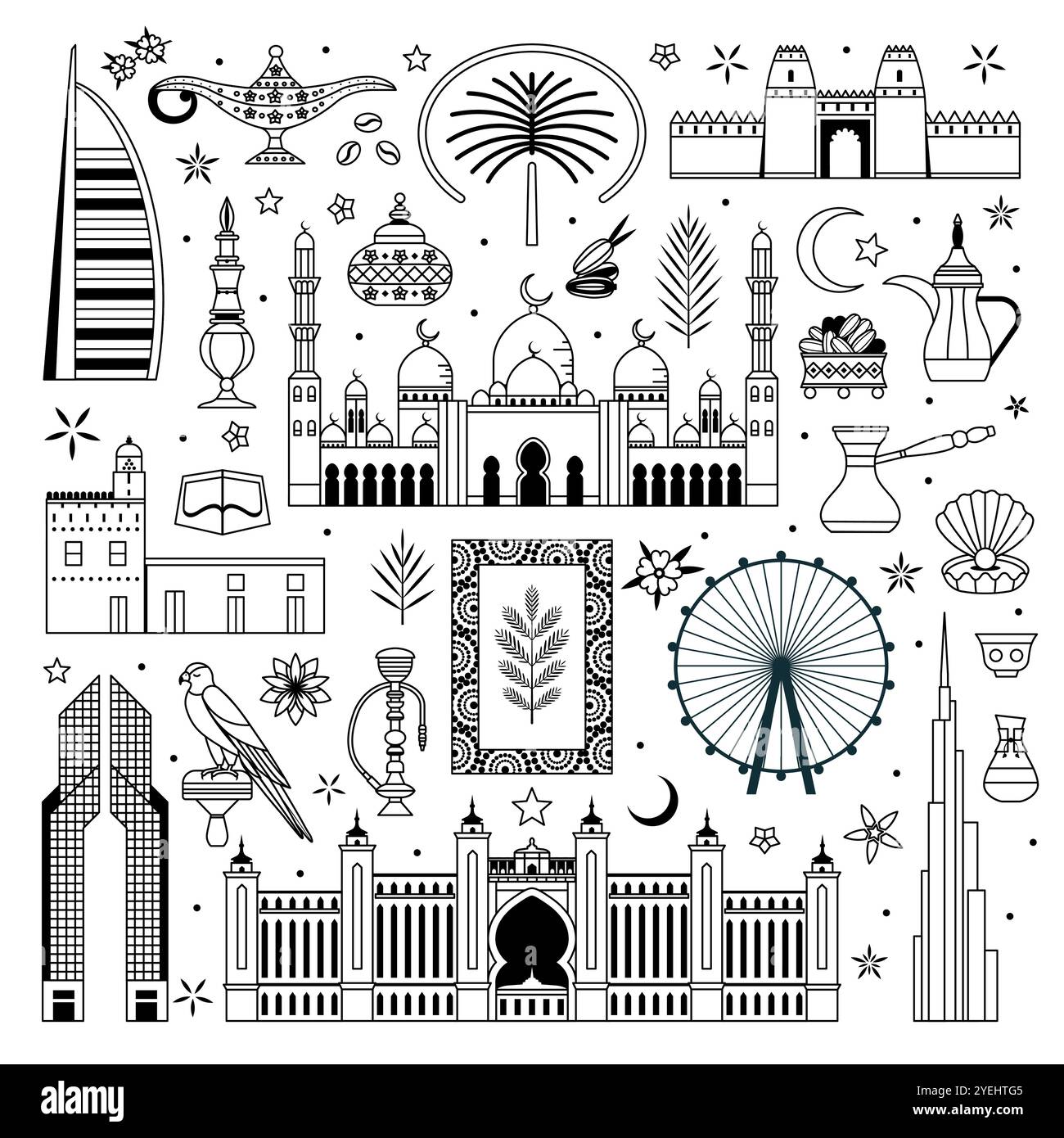 Travel Emirates Element Collection of UAE Symbols Stock Vector Image ...