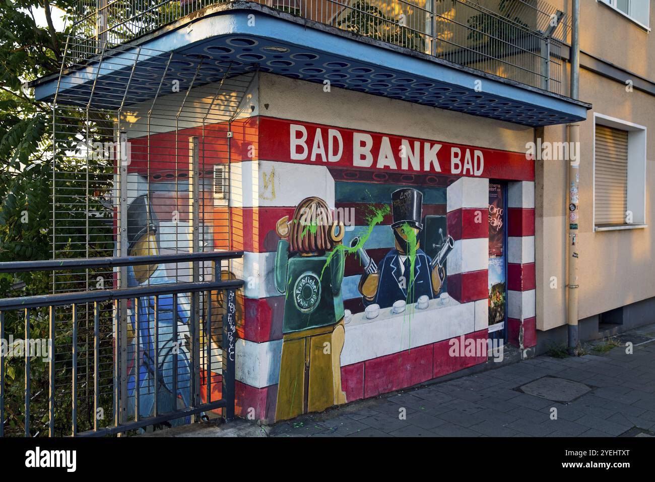 Mural Bad Bank by Klaus Klinger, street art, Duesseldorf, North Rhine ...