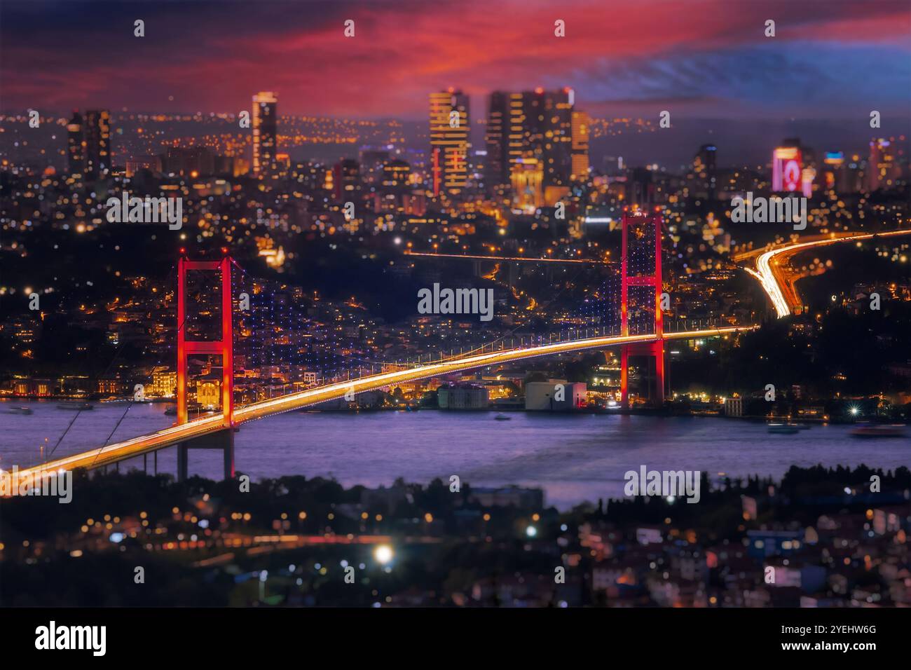 Bosphorus Bridge during the sunset, Istanbul. The July 15 Martyr's ...