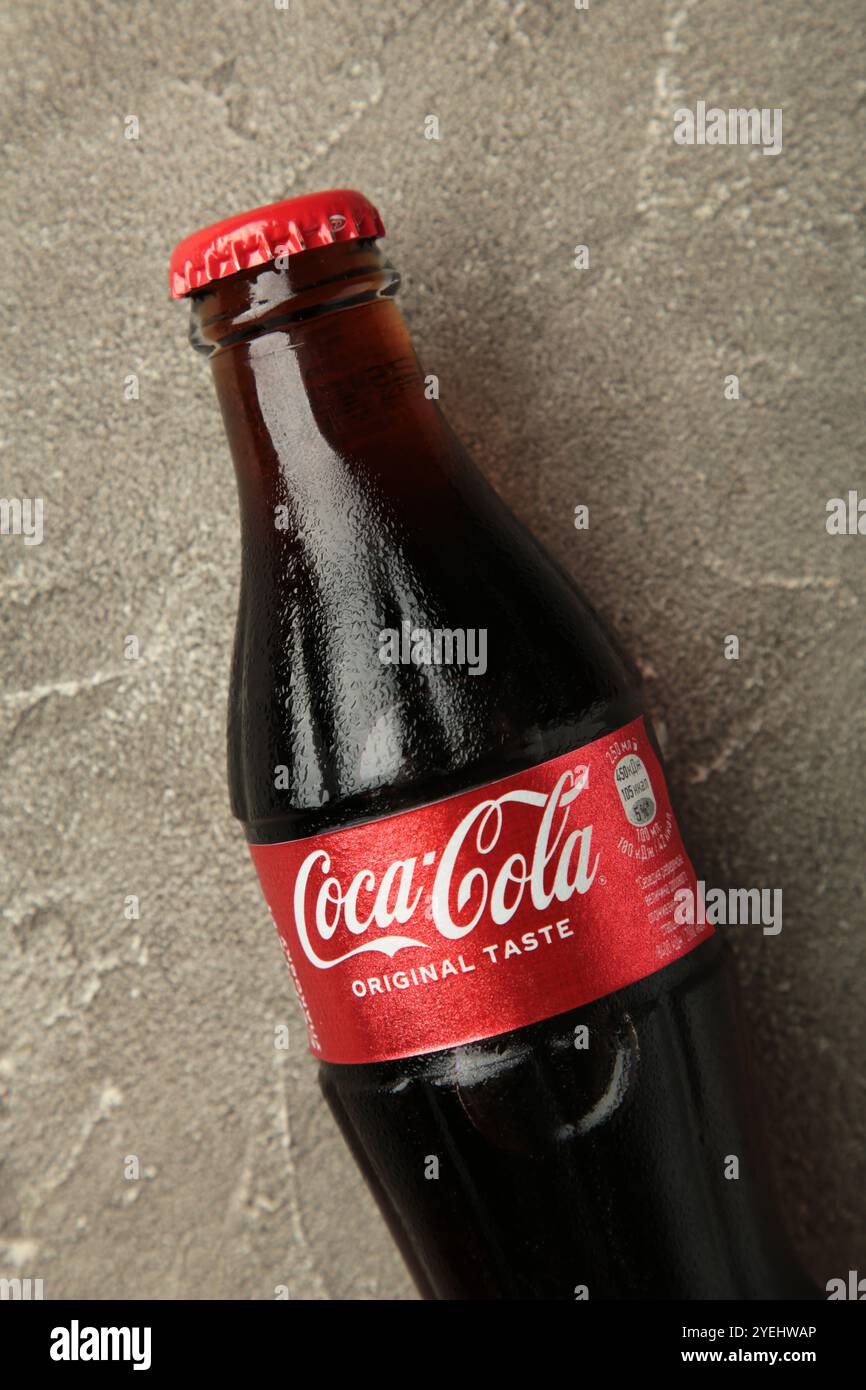 Mykolaiv, UKRAINE - July, 2024: Coca-Cola Classic in a glass bottle on ...