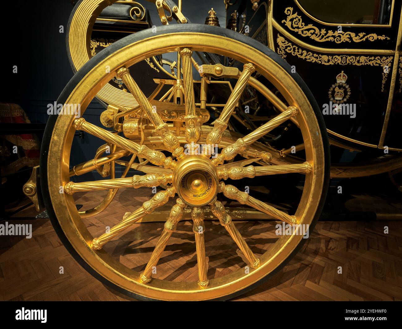 Back wheel of the state coach, built for built for Queen Elizabeth II ...