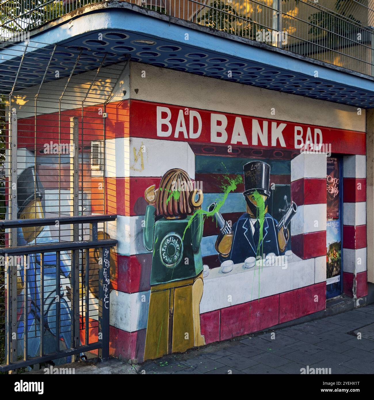 Mural Bad Bank by Klaus Klinger, street art, Duesseldorf, North Rhine ...