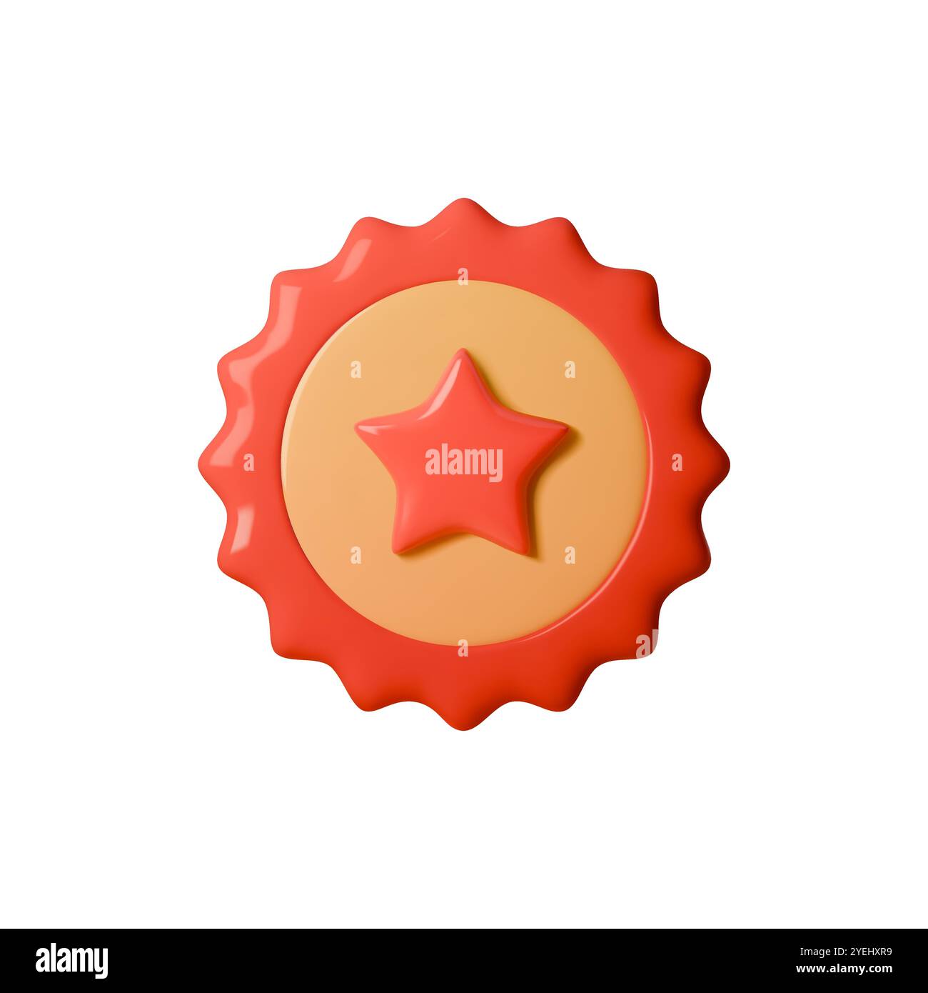 3D vector illustration of red award ribbon with star badge. Clean ...