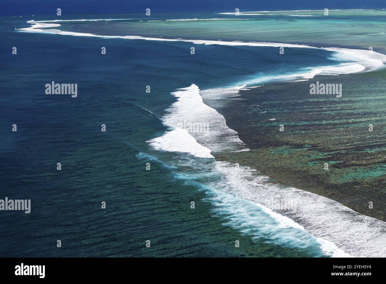Aerial view, reef, coral reef, fringing reef, Le Morne Brabant, south ...