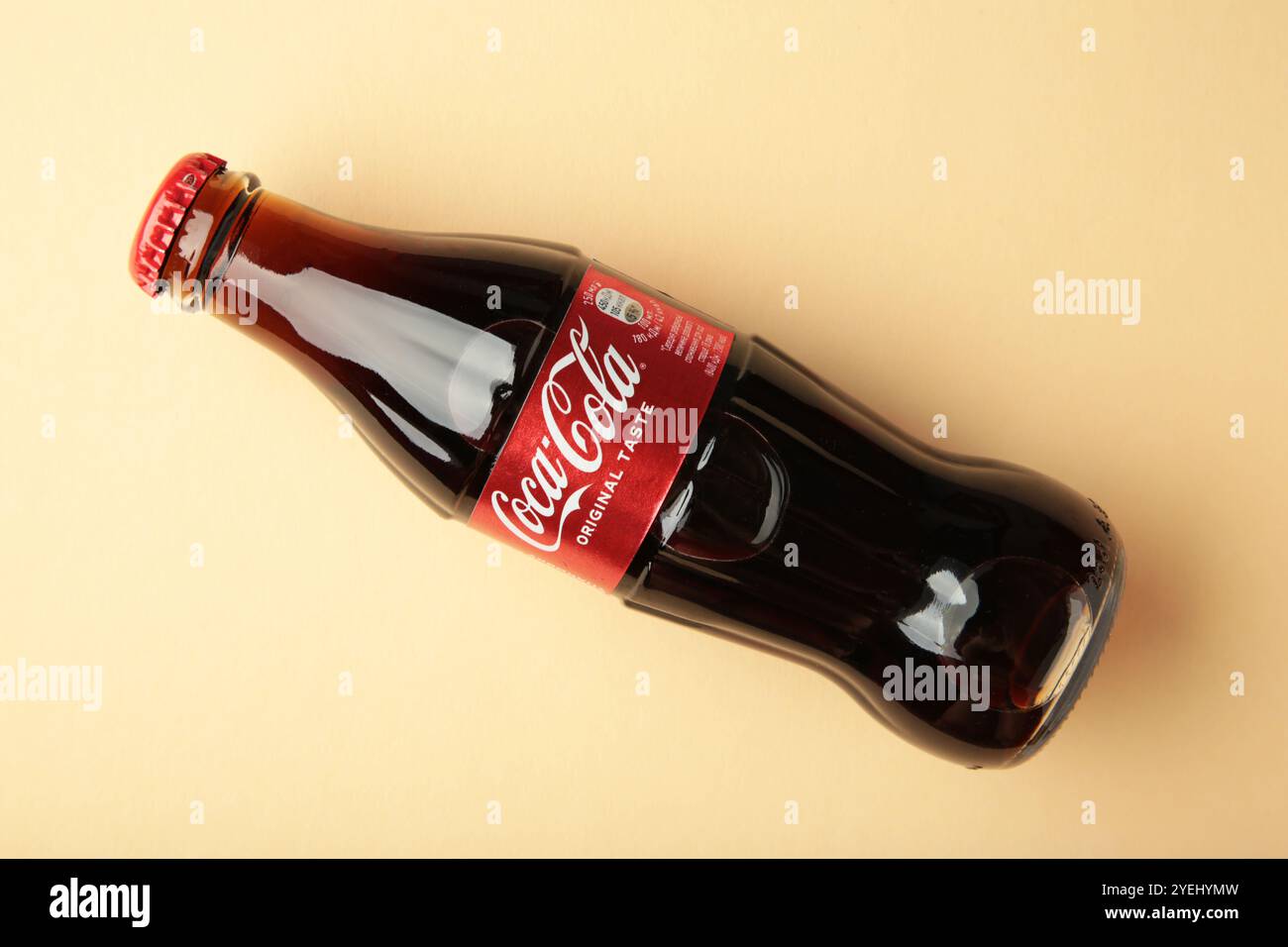Mykolaiv, UKRAINE - July, 2024: Coca-Cola Classic in a glass bottle on ...