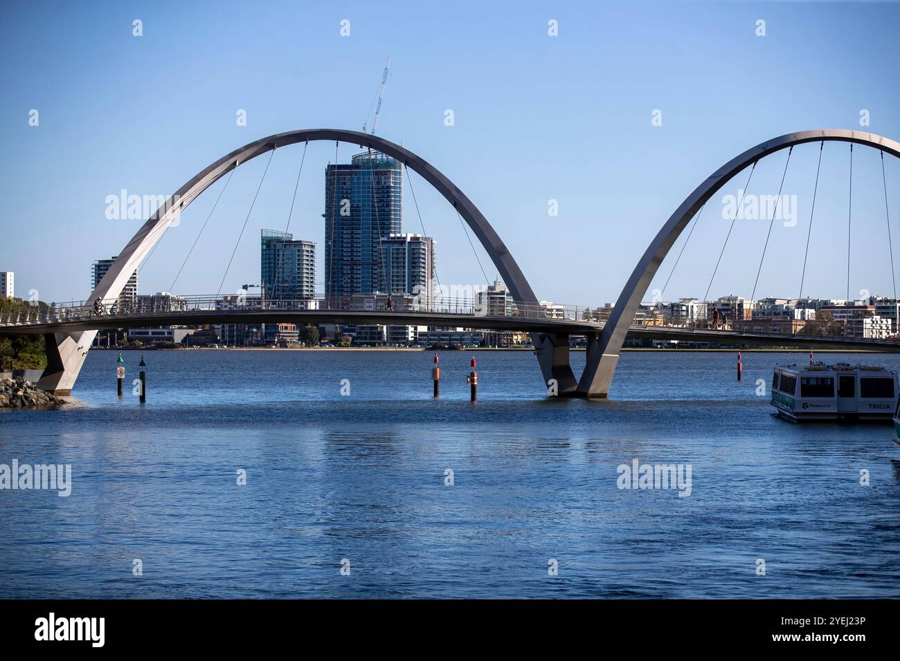 This image depicts the Elizabeth Quay Bridge in Perth, Australia, with ...