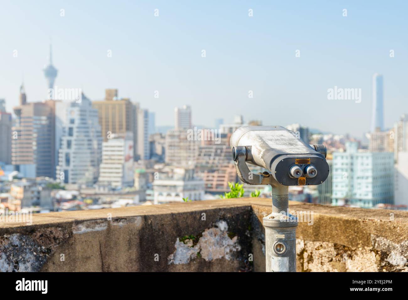 Old shabby tower viewer at observation deck in Macau Stock Photo - Alamy
