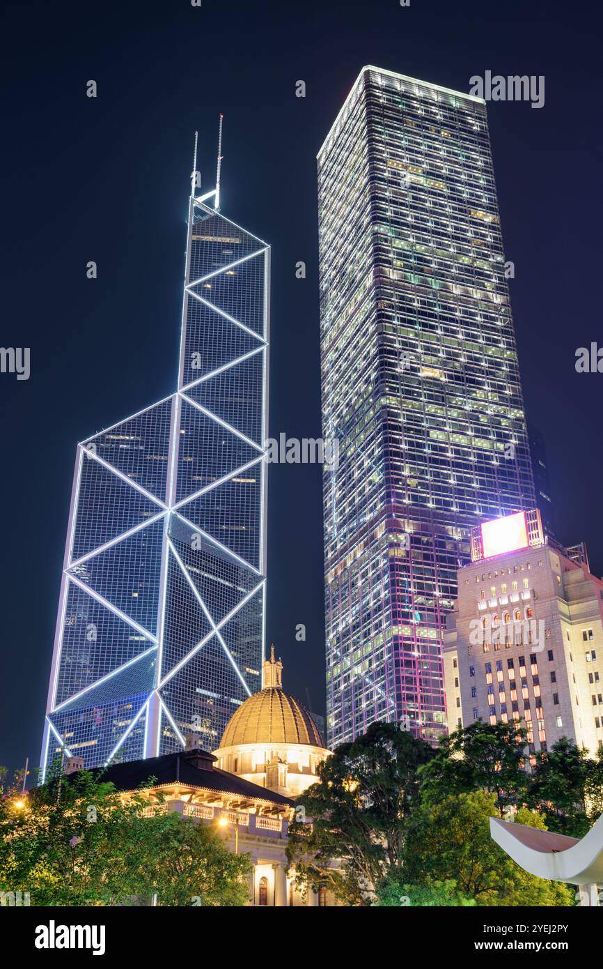 Gorgeous night view of skyscrapers at downtown of Hong Kong Stock Photo ...