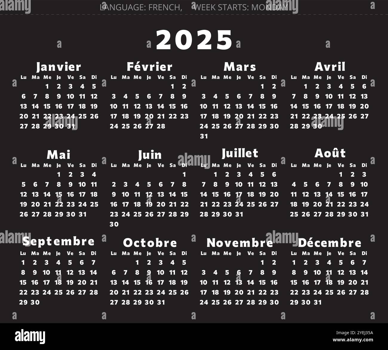2025 french calendar - calendrier. Editable vector illustration for ...