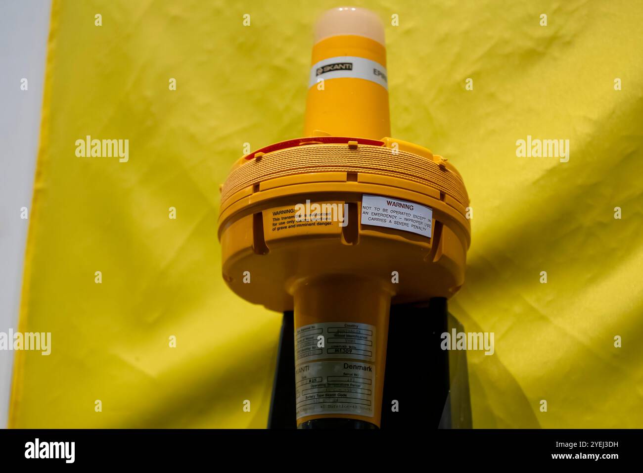 Close-up of an emergency position-indicating radio beacon (EPIRB) device, used for maritime ...