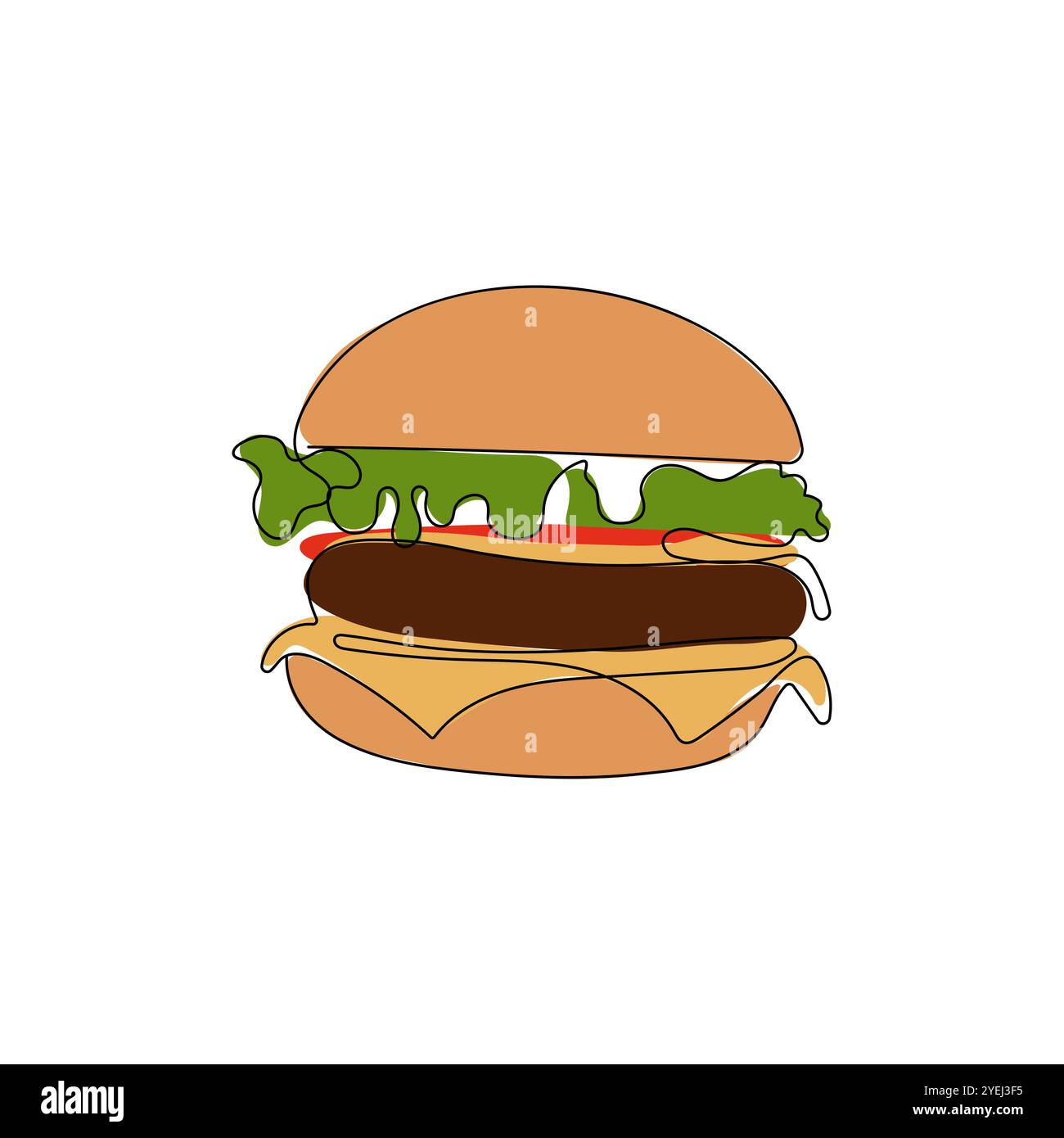Hamburger in one continuous line drawing style. Fast food cheeseburger ...