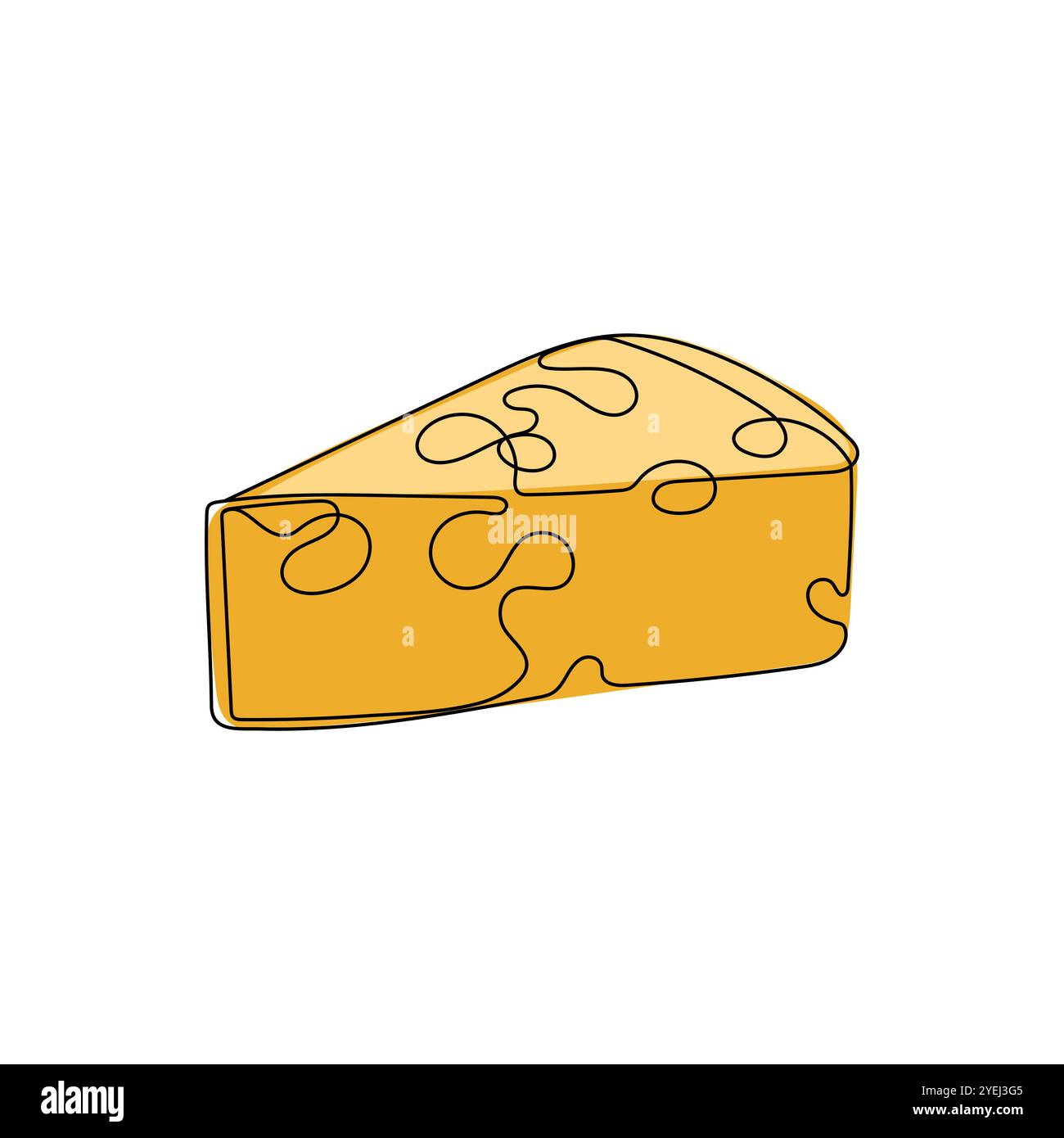 Piece of yellow cheese with holes in one line drawing style. Dairy ...