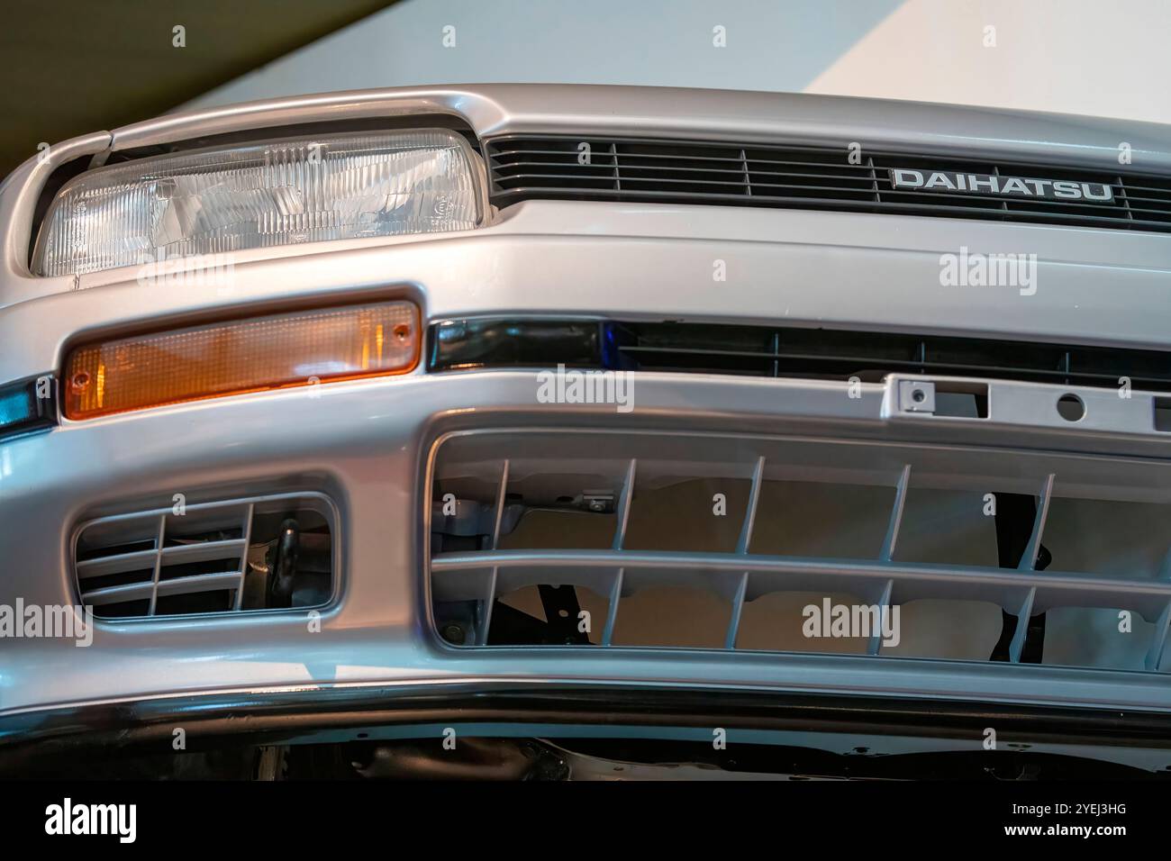 Close-up view of the front end of a Daihatsu car, highlighting the ...