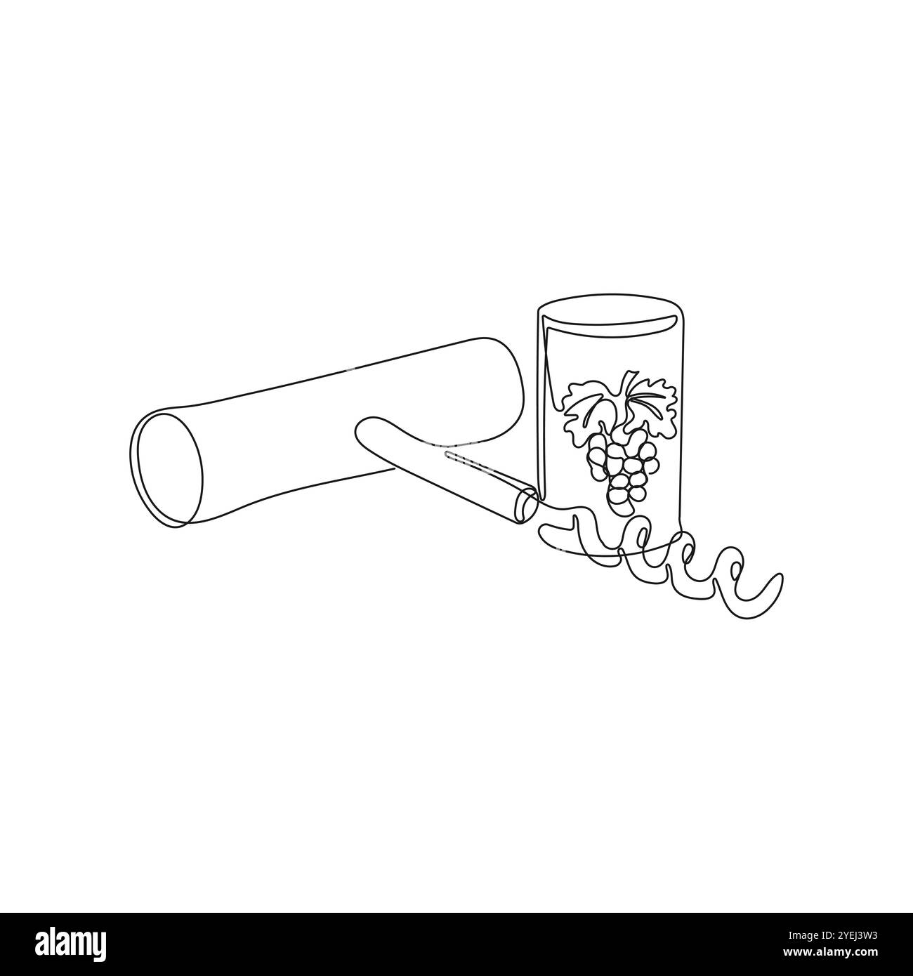 Corkscrew with cork in one line drawing style. Opener for alcoholic ...