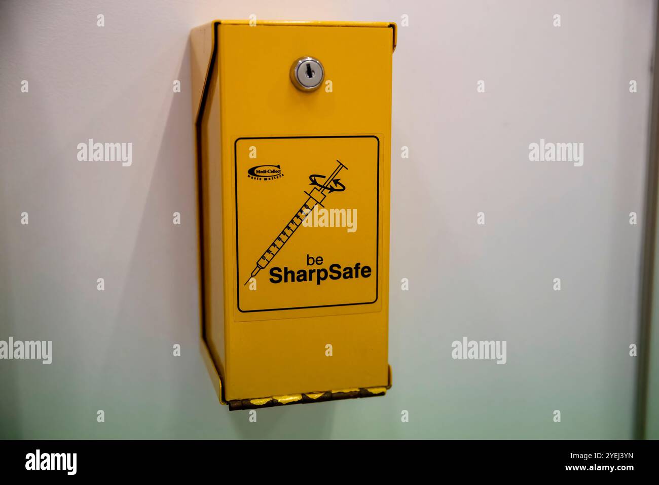 Labeled "be SharpSafe" with an illustration of a syringe, intended for ...