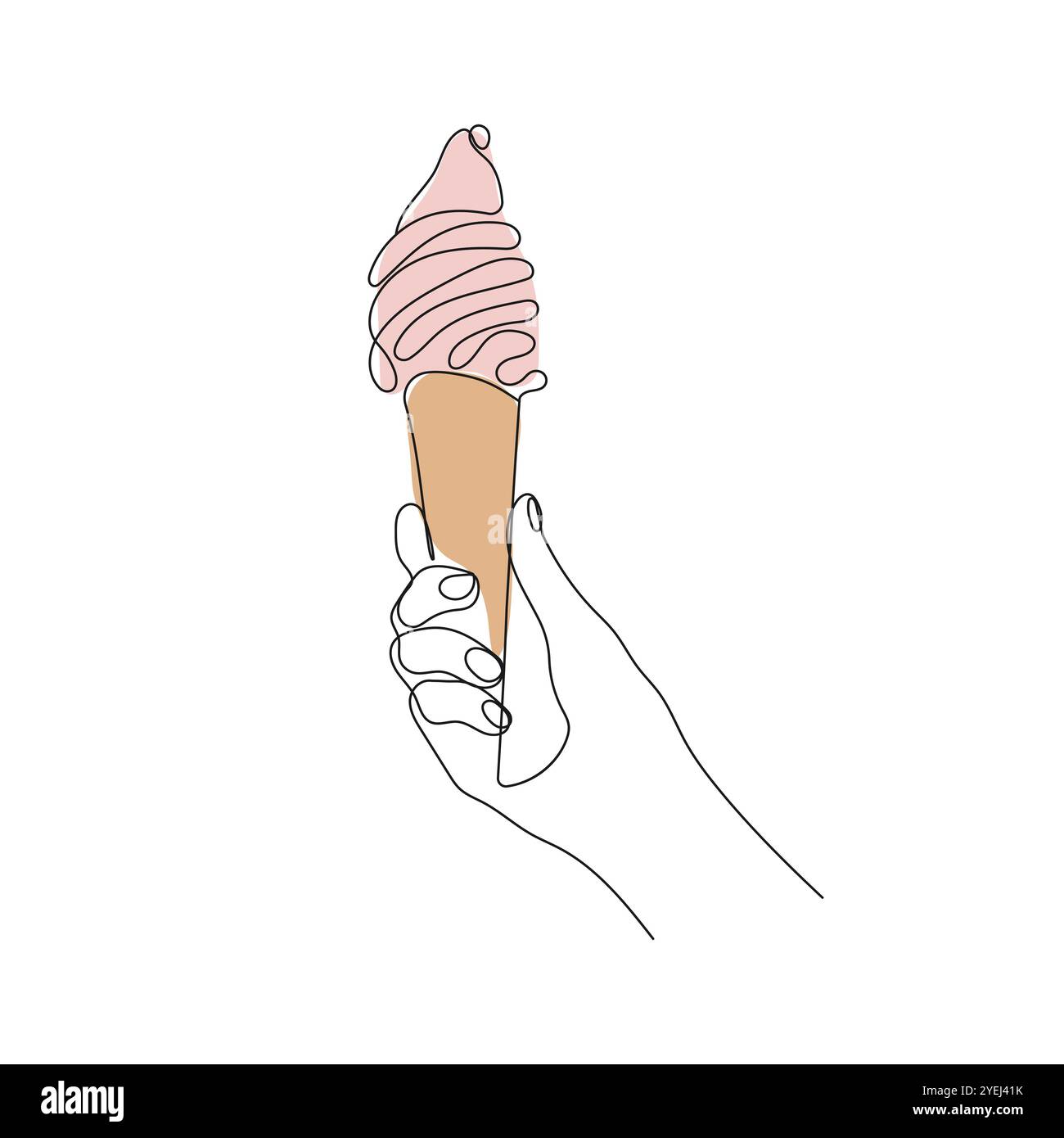 Hand holding ice cream. One line art. Ice cream horn. Vector illustration Stock Vector Image ...