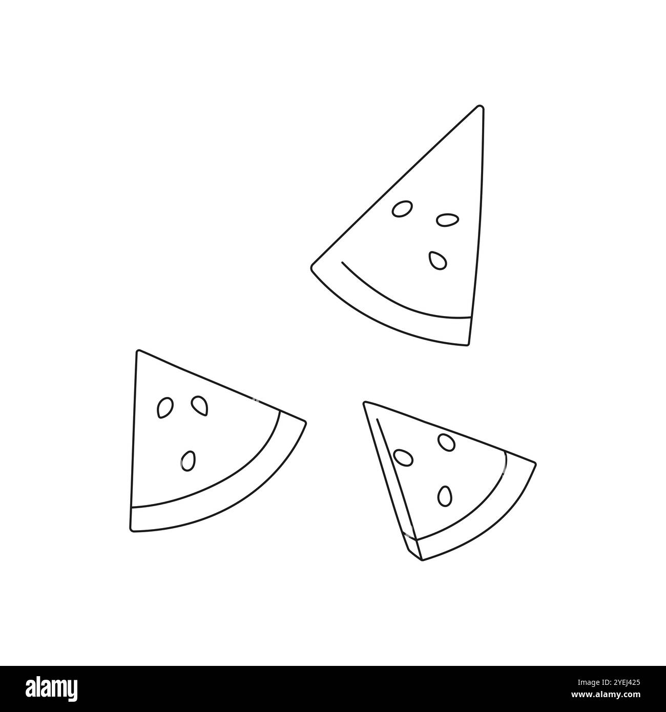 Watermelon wedges. Watermelon fruit slices. Line art. Hand drawn vector ...