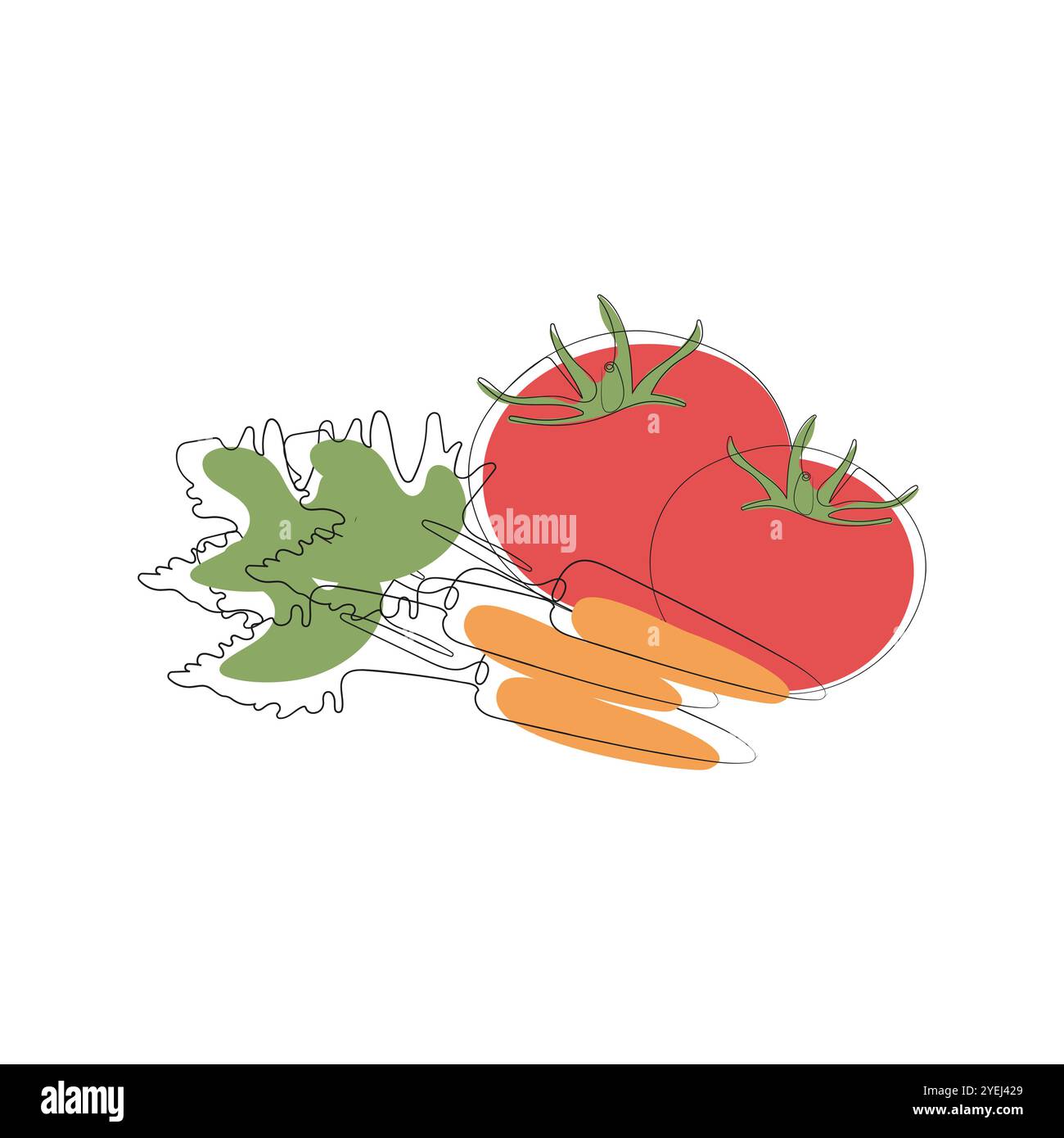 Colorful continuous one line art of healthy organic vegetarian food ...