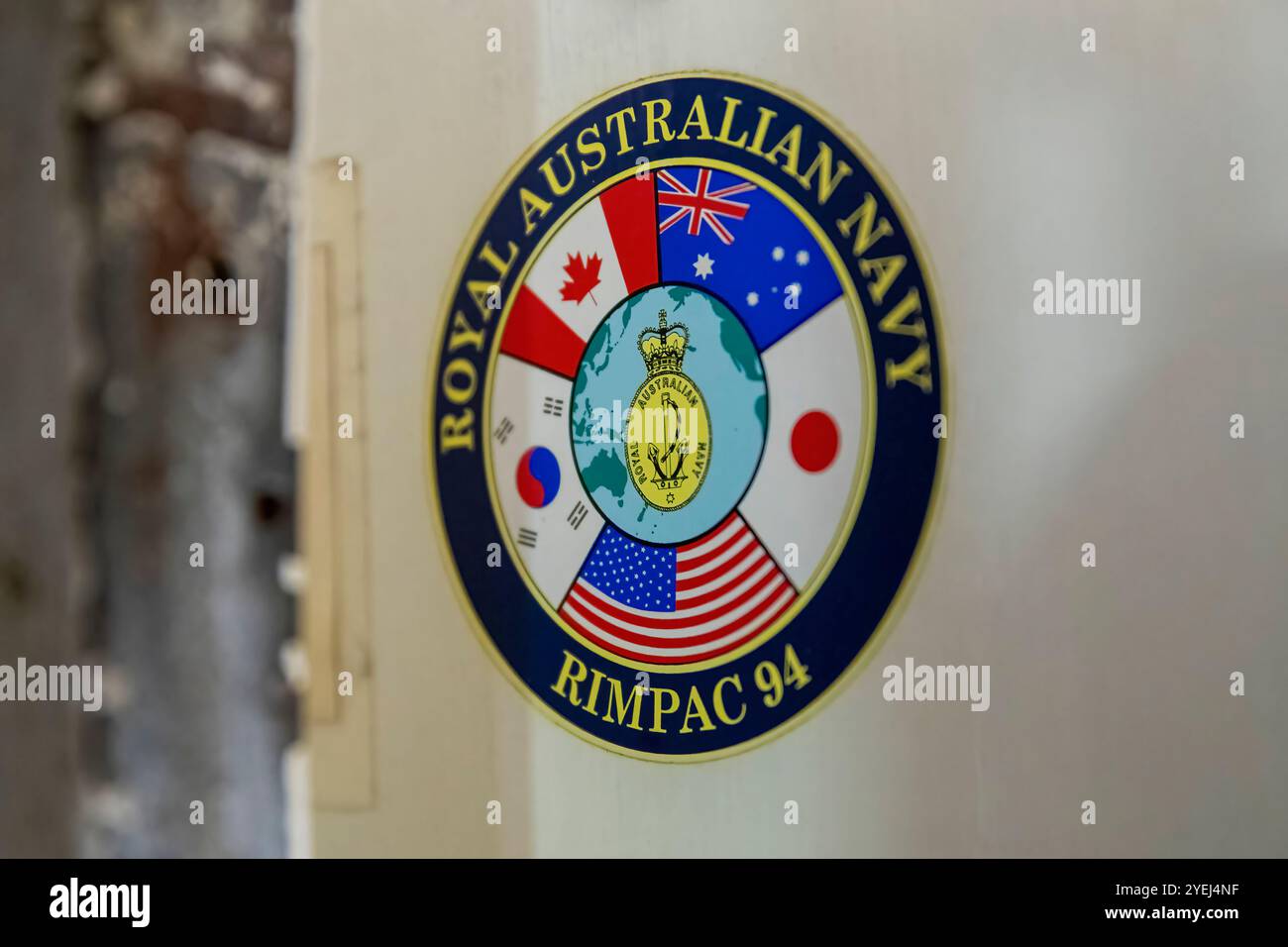Close-up of a Royal Australian Navy RIMPAC 94 insignia, featuring flags ...