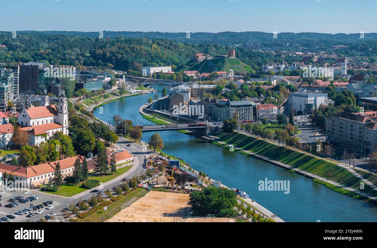 Aerial View of Vilnius with Neris River and Gediminas' Tower Stock ...