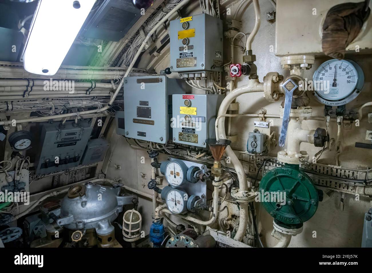 This photograph captures a section of the submarine's engineering ...