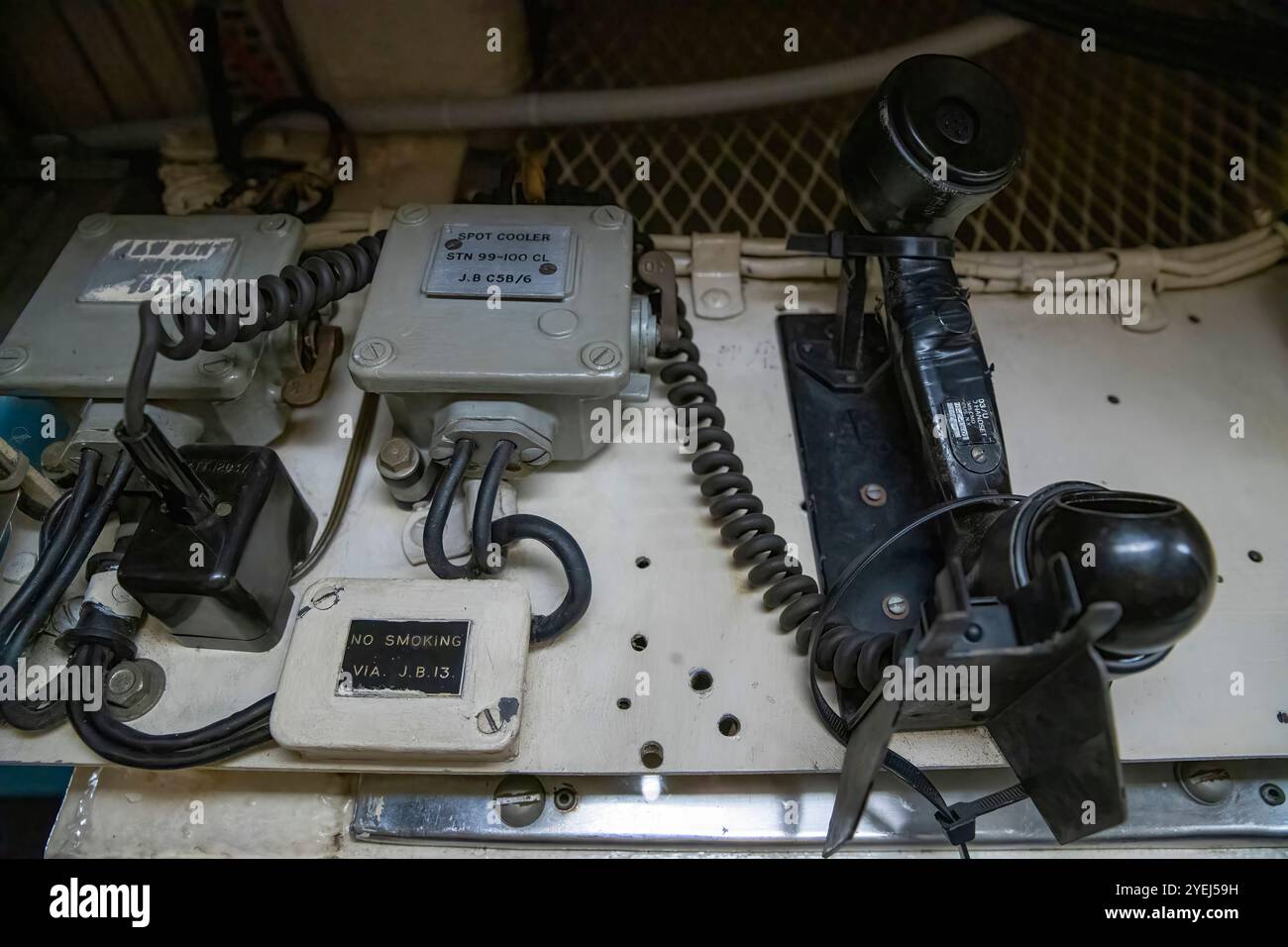 This photograph shows a close-up of an electrical and communication ...