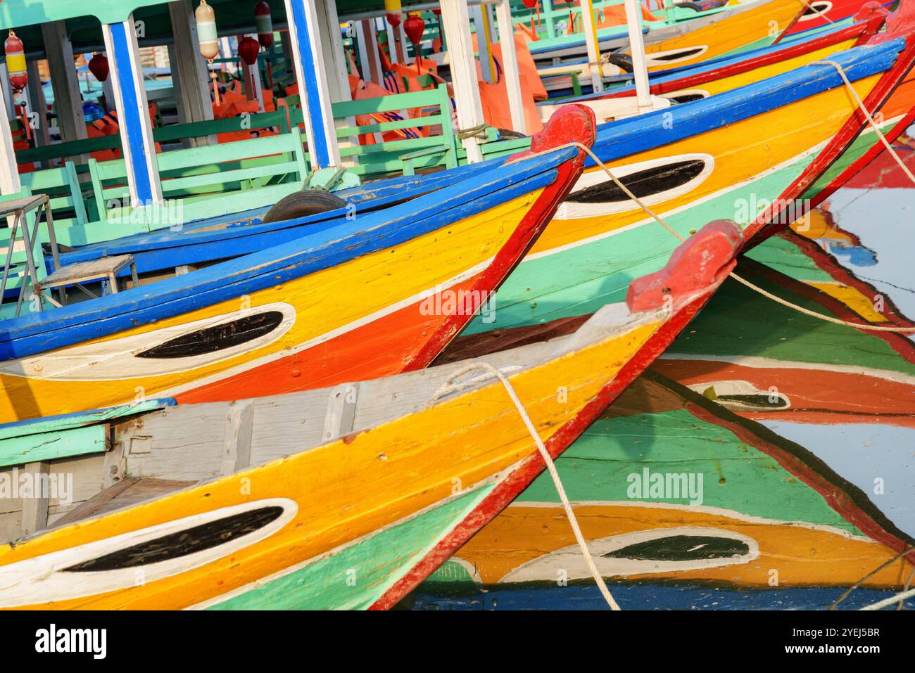 Unusual view of colorful traditional Vietnamese tourist boats Stock ...