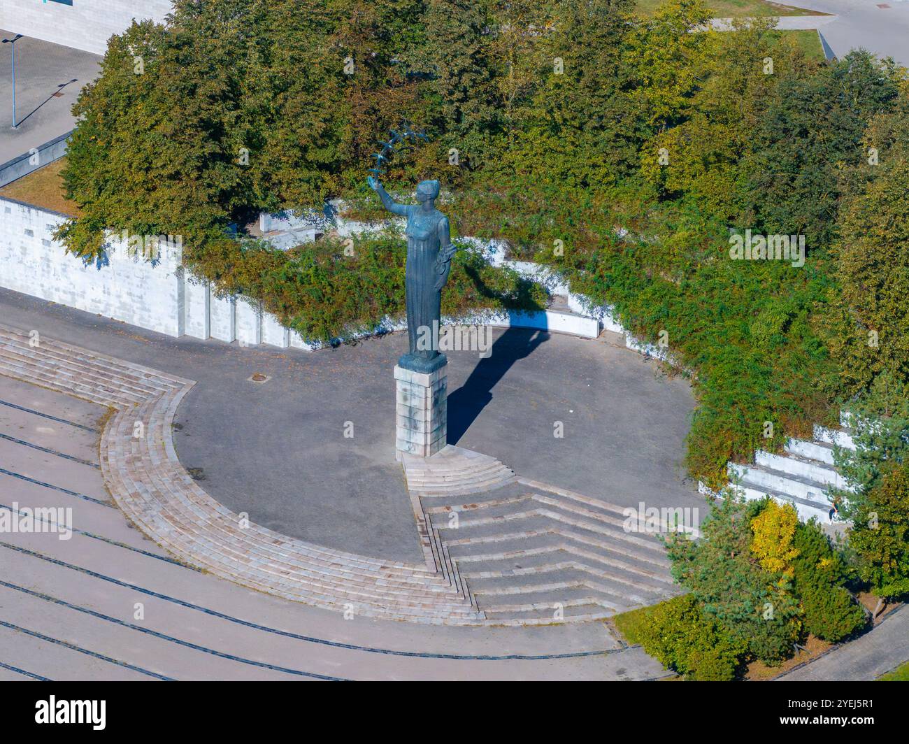 Aerial View of Statue in Circular Plaza, Vilnius, Lithuania Stock Photo ...
