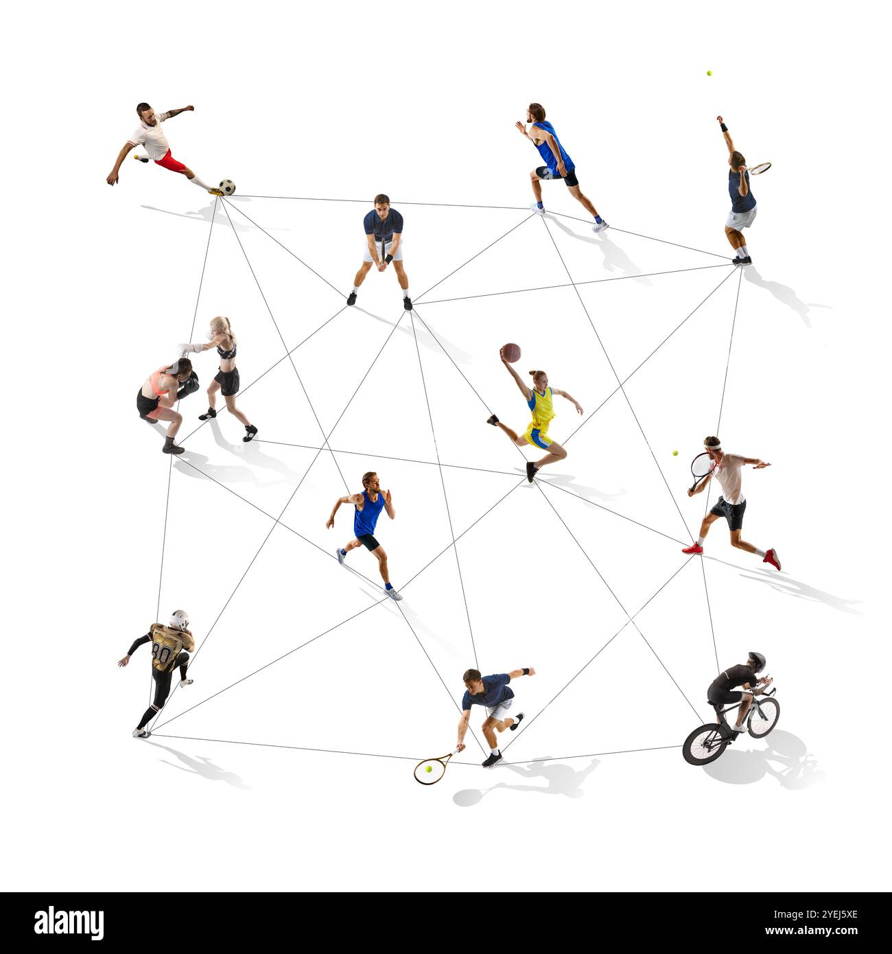 Top view. Group of different athletes performing various sports ...