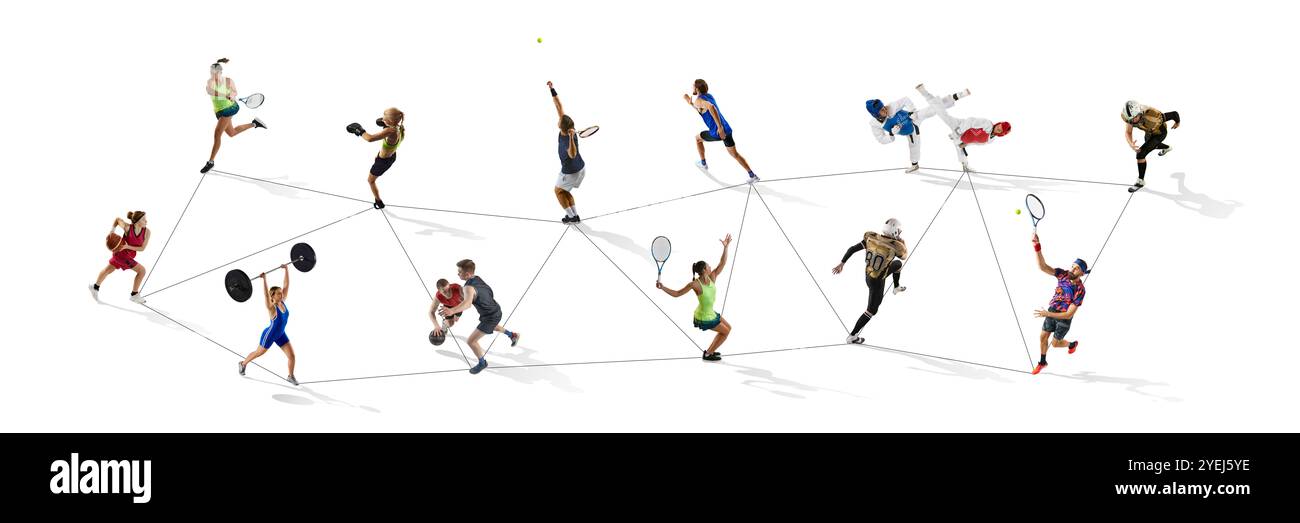 High-angle view of athletes in action across different sports ...