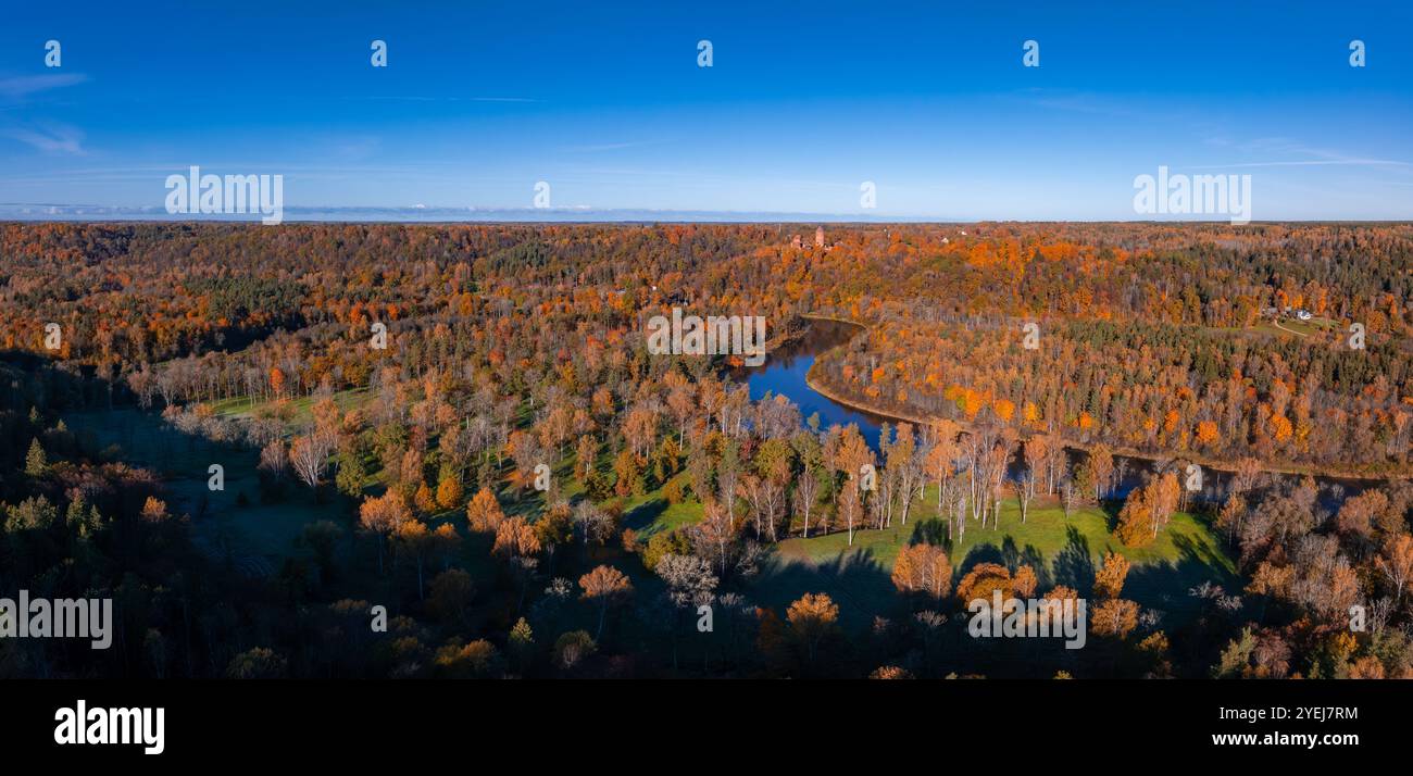 Aerial View of Sigulda's Autumn Foliage and Turaida Castle Stock Photo ...