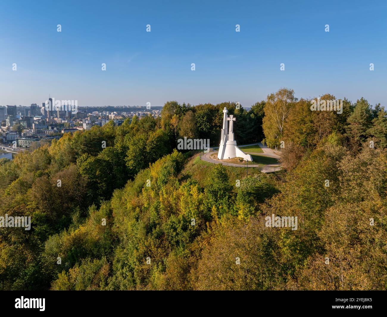 Aerial View of Three Crosses Monument and Vilnius Cityscape Stock Photo ...