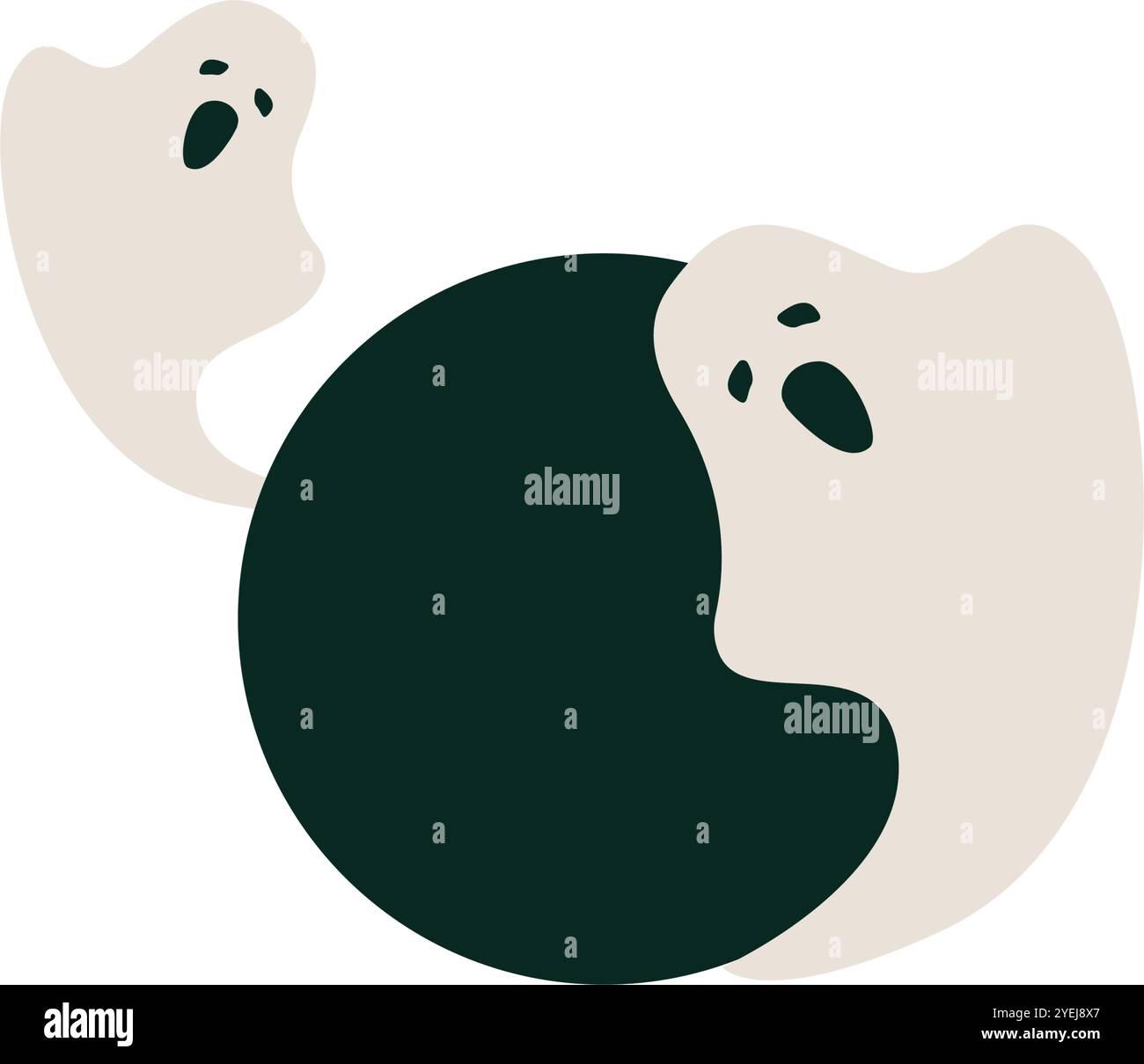 ghosts floating around a dark round object, flat vector illustration ...