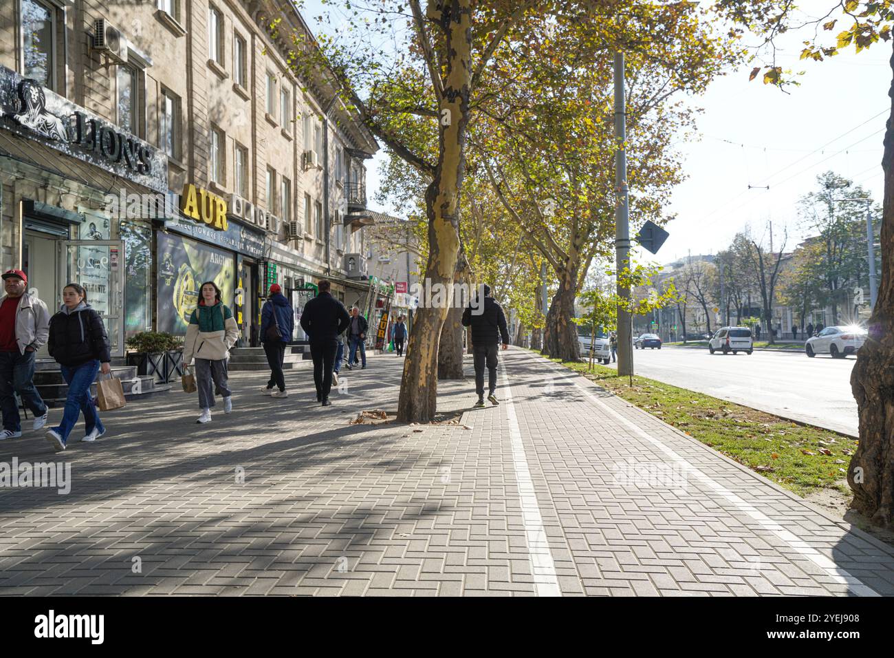 Chisinau, Moldova. October 25, 2024. people walking along the sidewalks ...