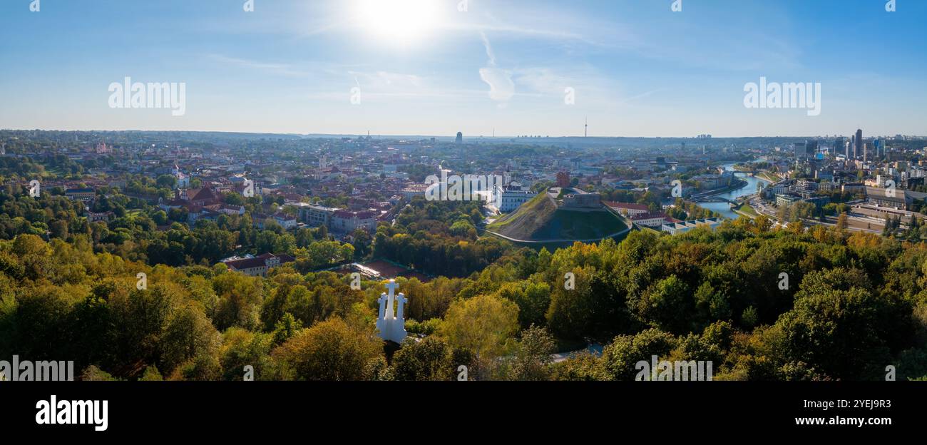 Aerial View of Vilnius with Three Crosses Monument and Gediminas' Tower ...