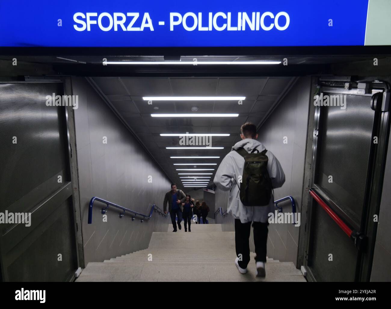 Entrance to Sforza-Policlinico metro station in Milan. Sforza ...