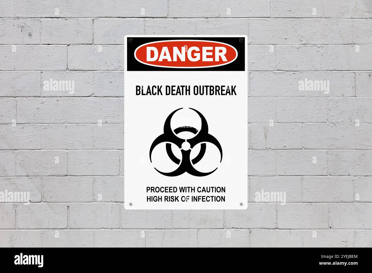 Warning sign screwed to a brick wall to warn about a health hazard. In ...