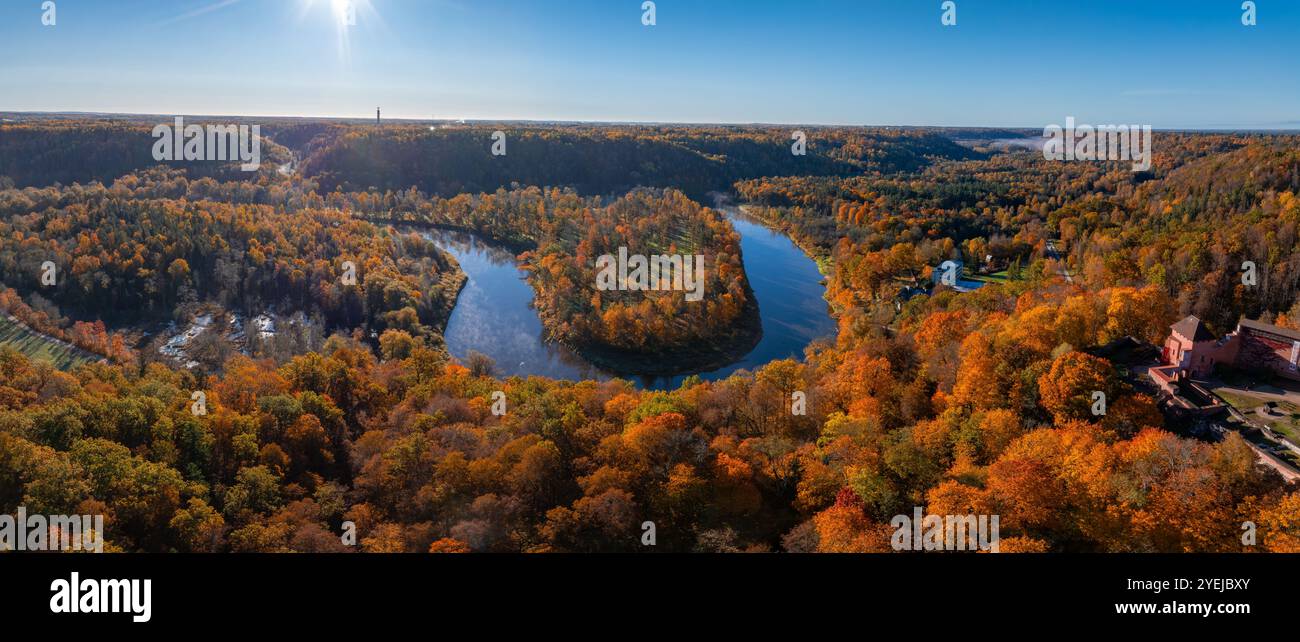 Aerial View of Sigulda's Autumn Foliage and Historical Structure Stock ...